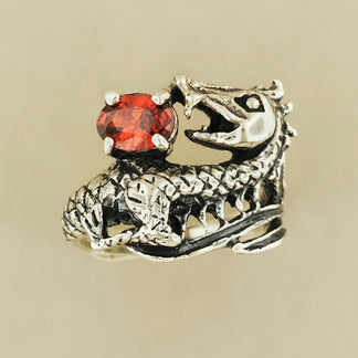 Dragon Ring with Stone in Sterling Silver – Le Dragon Argenté